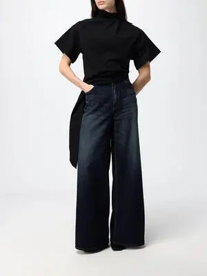 ALAIA Alaia Asymmetrical Draped Cotton Jersey Turtleneck Top
