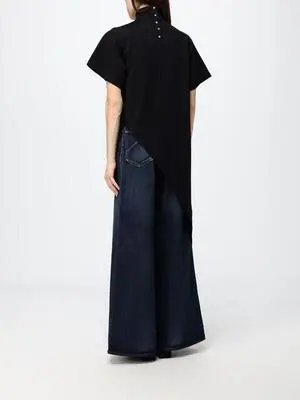 ALAIA Alaia Asymmetrical Draped Cotton Jersey Turtleneck Top