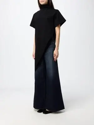 ALAIA Alaia Asymmetrical Draped Cotton Jersey Turtleneck Top