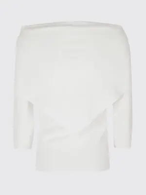 Max Mara Slim Fit Striped Wool Crewneck Jumper With Pussy-bow Neck - White