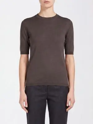 Max Mara Short-sleeved Silk And Cashmere Knit Top With Slim Fit - Green