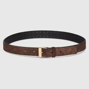 Gucci Belt With Squared Buckle, Suede - Brown