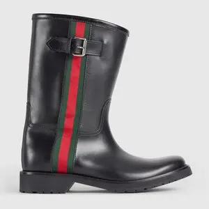 Gucci Boot With Web Leather - Black
