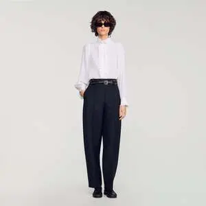 Sandro Silk Shirt With Gathered Collar - White