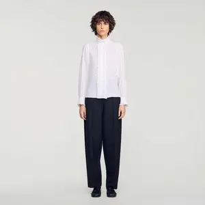 Sandro Silk Shirt With Gathered Collar - White