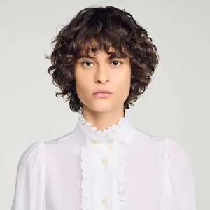 Sandro Silk Shirt With Gathered Collar - White