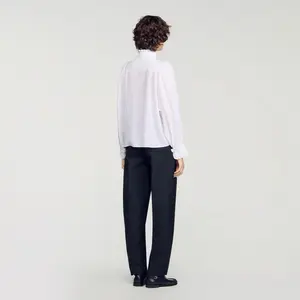 Sandro Silk Shirt With Gathered Collar - White