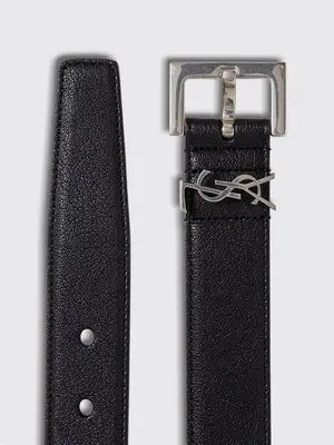 Saint Laurent Monogram Lambskin Leather Belt - Black