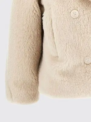 Max Mara Short Double-breasted Faux-fur Effect Coat In A Wool Blend - White