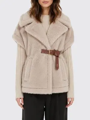 Max Mara Short Camel Fur Jacket With Lapels And Belt - Cream