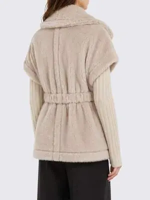 Max Mara Short Camel Fur Jacket With Lapels And Belt - Cream