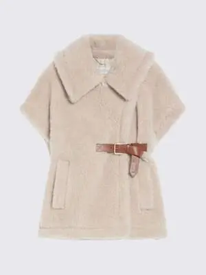 Max Mara Short Camel Fur Jacket With Lapels And Belt - Cream