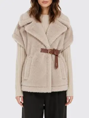 Max Mara Short Camel Fur Jacket With Lapels And Belt - Cream