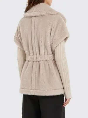 Max Mara Short Camel Fur Jacket With Lapels And Belt