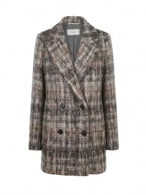 Peserico Double-breasted Coat In Mohair Wool Blend - Multicolor