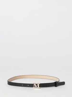 Max Mara Leather Logo Buckle Belt - Black