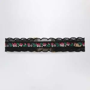 Chloé Choker Necklace In Lace And Floral Jacquard Ribbon - Black
