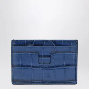 TOM FORD Card Holder In Glossy Crocodile-effect Leather - Blue