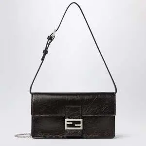 Fendi Tube Wallet In Crackled Leather - Black