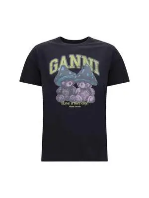 GANNI Mushroom Teddy Cotton T-shirt - Gray