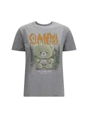 GANNI Teddy Forest Cotton T-shirt - Gray