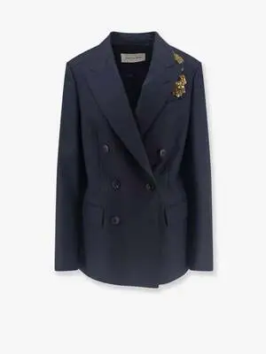 Dries Van Noten Barrysta Wool Blazer With Gold Embroidery - Blue