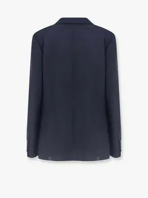 Dries Van Noten Barrysta Wool Blazer With Gold Embroidery - Blue
