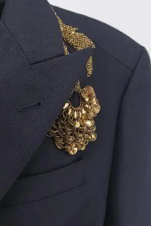 Dries Van Noten Barrysta Wool Blazer With Gold Embroidery - Blue