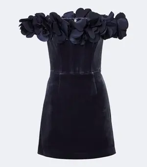 Rebecca Vallance Charles Floral-appliqué Velvet Minidress - Blue