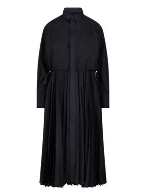 Sacai Midi Dress In Pleated Poplin - Black