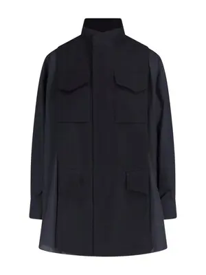Sacai Maxi Shirt In Satin Crepe - Black
