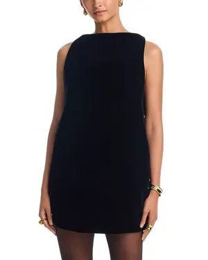 Brandon Maxwell Sable Boat Neck Mini Dress