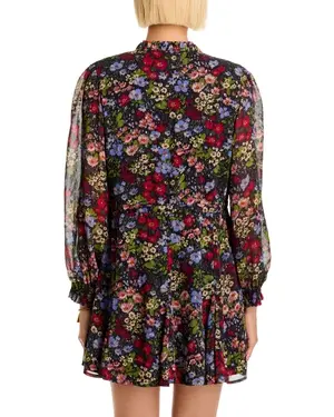 Aqua Ditsy Floral Long Sleeve Mini Dress Exclusive