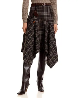 Aqua Belted Plaid Asymmetrical Skirt Exclusive
