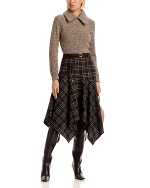 Aqua Belted Plaid Asymmetrical Skirt Exclusive