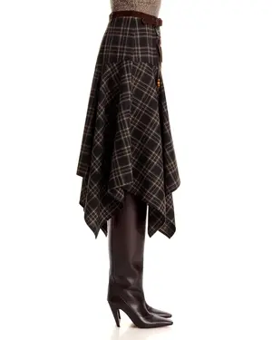 Aqua Belted Plaid Asymmetrical Skirt Exclusive