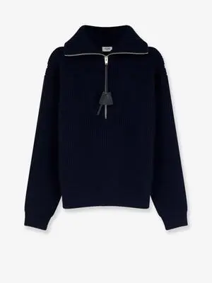 Celine Celine Men Ribbed Wool And Cashmere Sweater Blue