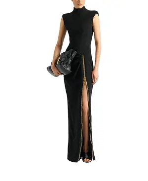 Balmain Long Jersey Dress With Leg Slit - Black