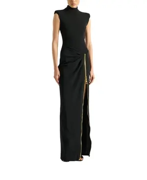 Balmain Long Jersey Dress With Leg Slit - Black