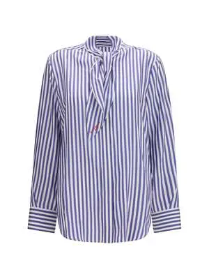 Givenchy Silk Striped Cocoon Shirt With Bow - Blue