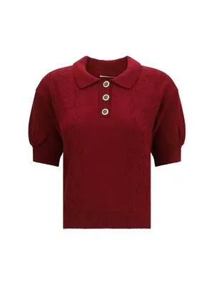 Alessandra Rich Merino Wool Polo Shirt With Buttons