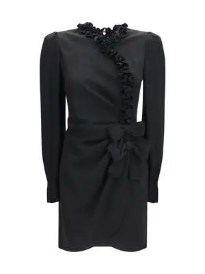 Alessandra Rich Silk Jacquard Mini Dress With Ruffles - Black