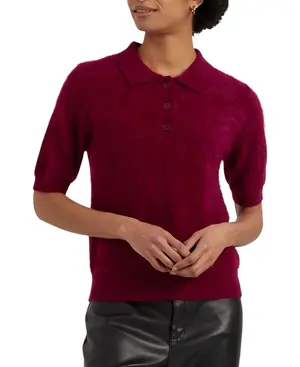 Chinti & Parker Brushed Cashmere Polo Tee - Cherry