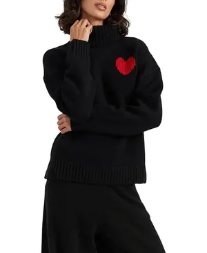 Chinti & Parker Merino Heart Rollneck Sweater - Black