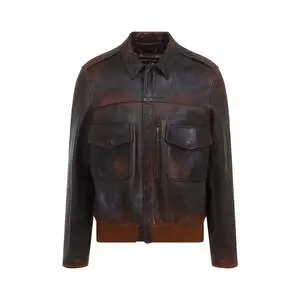 GOLDEN GOOSE Leather Bomber Jacket - Brown