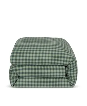 PIGLET IN BED Pembroke Gingham Linen Blend Duvet Cover, Twin - Pine Green