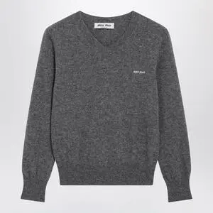 Miu Miu Slate V-neck Sweater In Wool