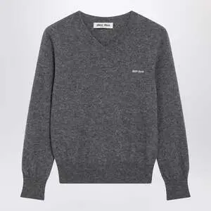 Miu Miu Slate V-neck Sweater In Wool - Gray