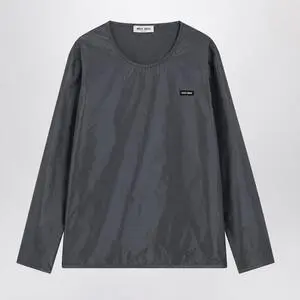 Miu Miu Hematite Grey Blouse In Re-nylon