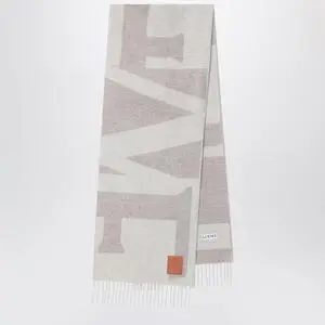 Loewe Light Grey Cashmere Scarf With Anagram Patch - Gray